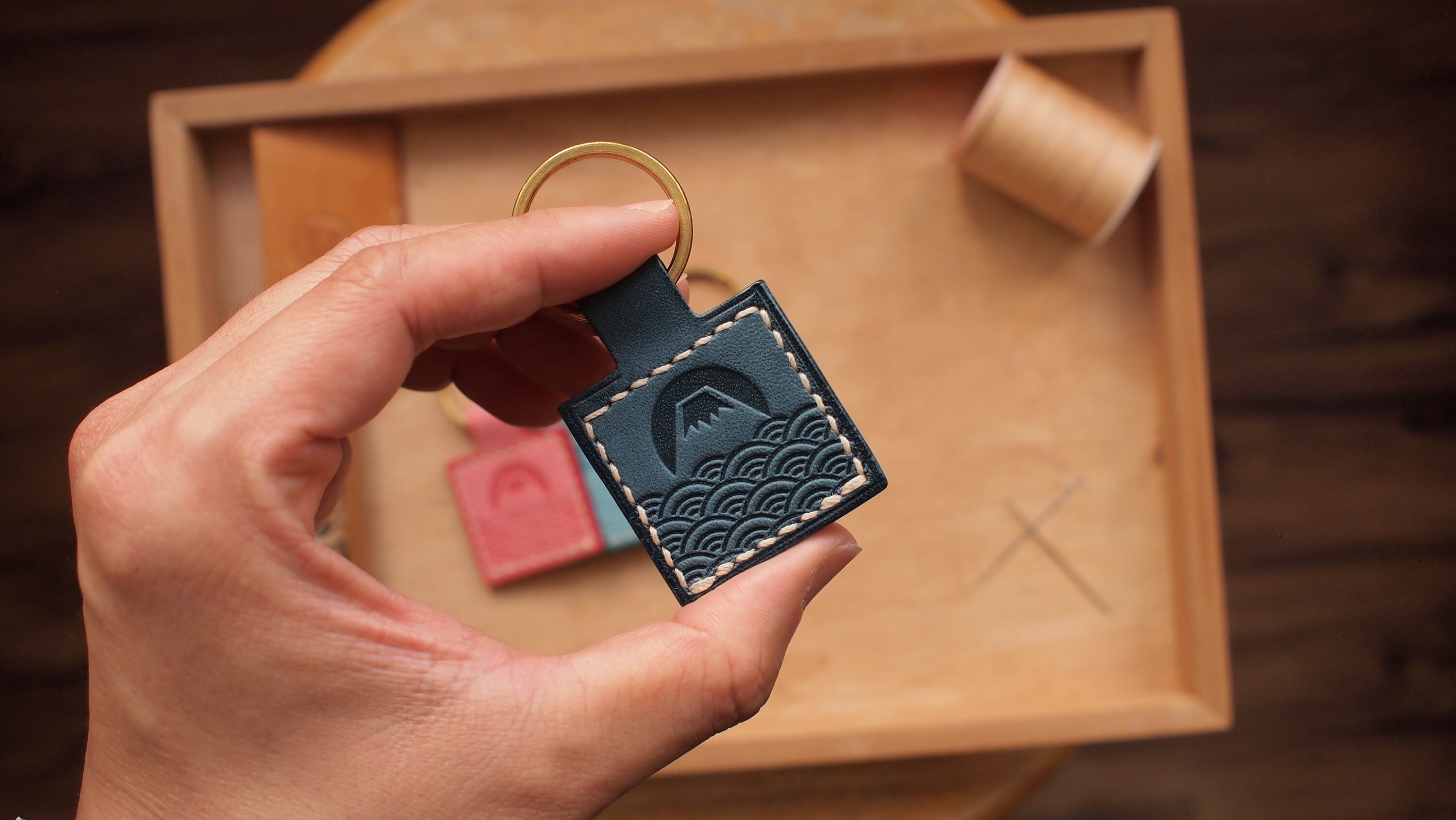 Mount Fuji Qinghai Wave Leather Keychain (handmade) - Etsy