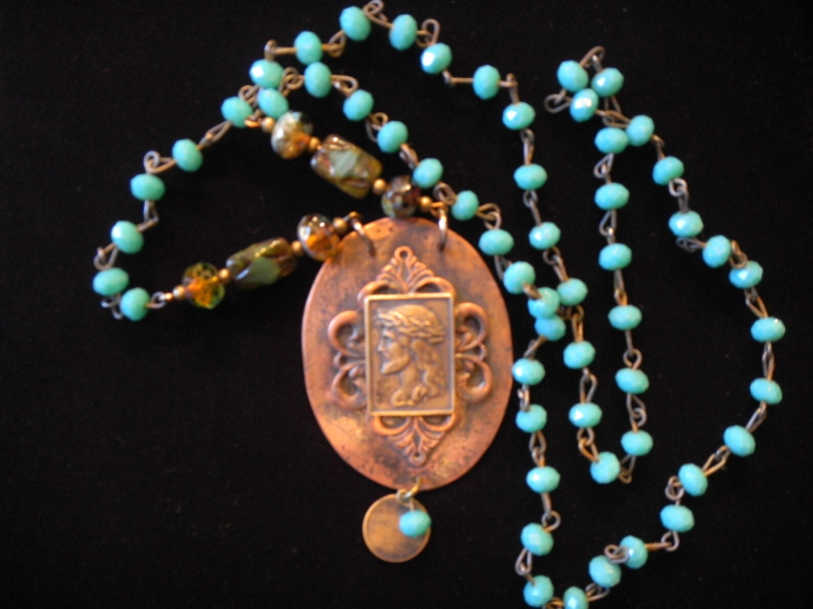 Religious Copper Soldered Necklace Czech Crystals in Turquoise - Etsy