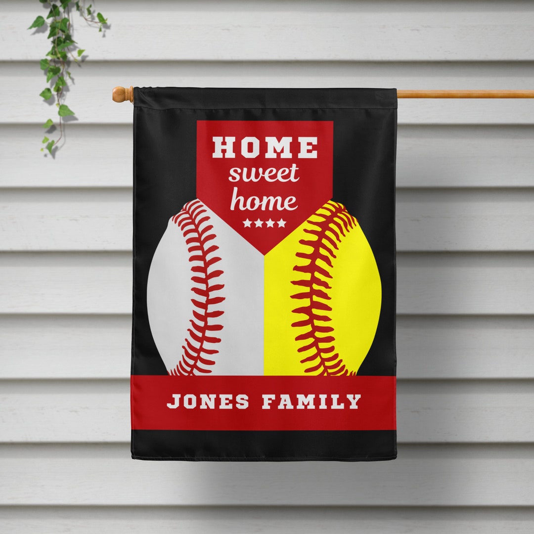 Personalized Baseball & Softball Flag, Softball Garden Flag, Home Sweet ...