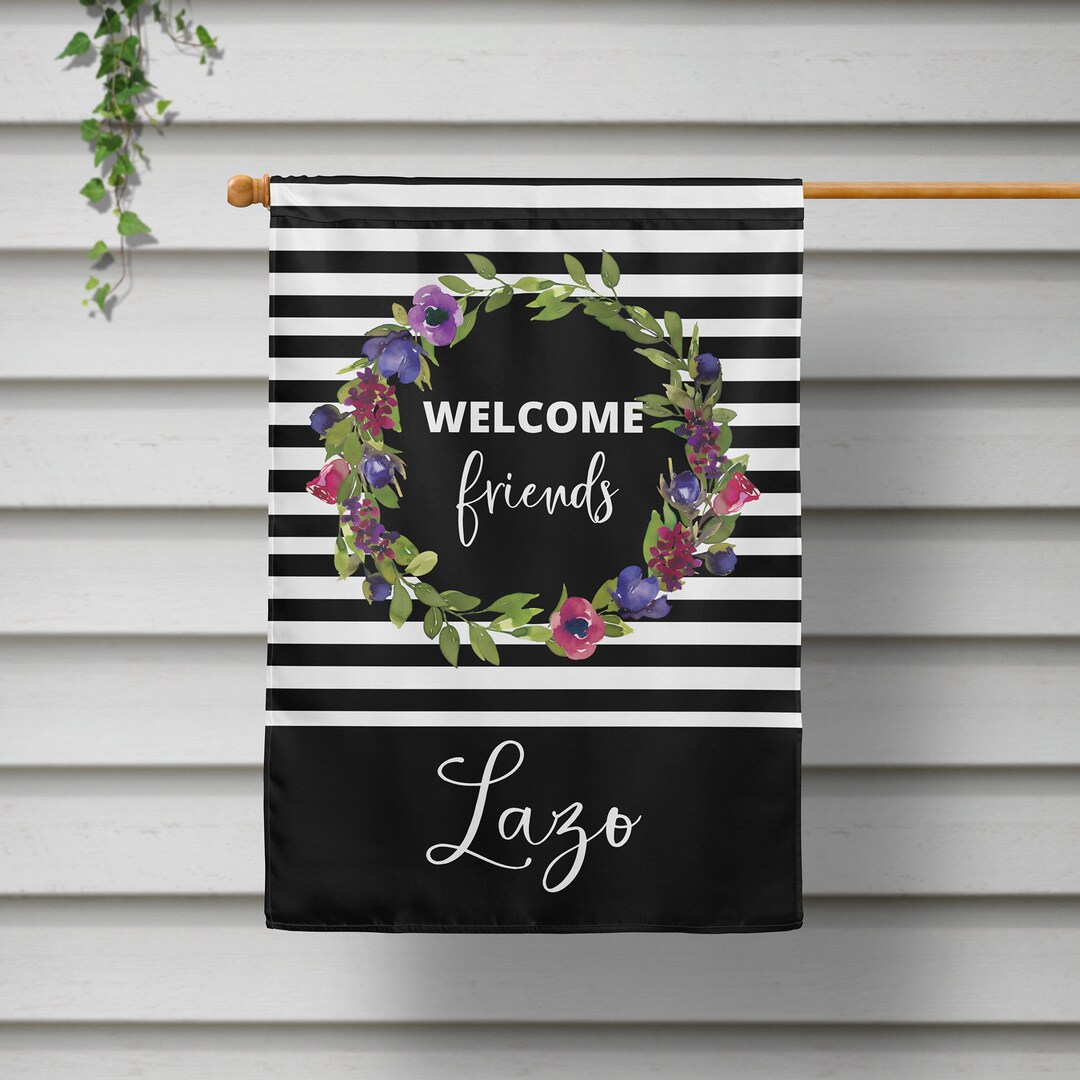 Striped Floral Personalized House Flag, Garden Flag, New Home Gift ...
