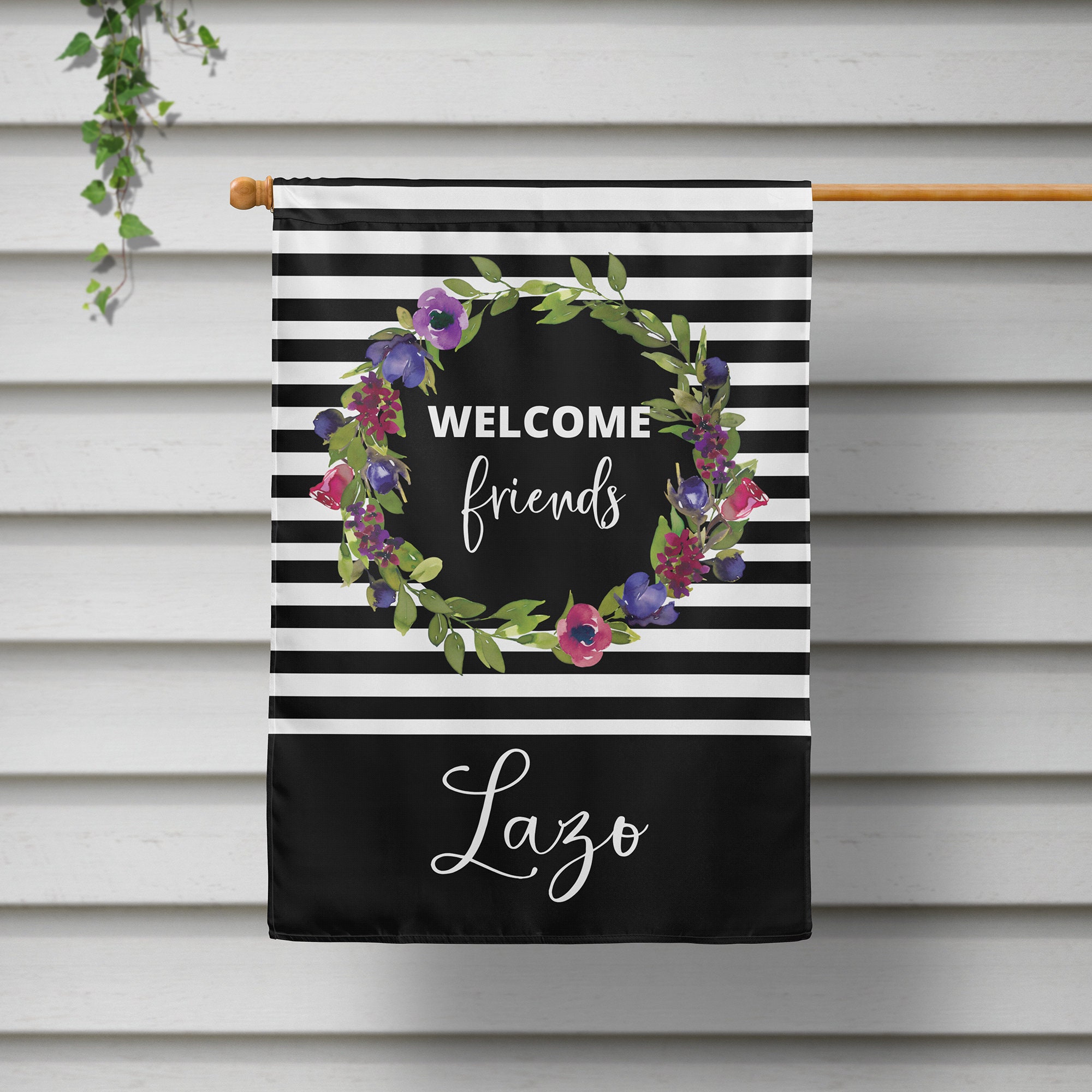 Striped Floral Personalized House Flag Garden Flag New Home | Etsy