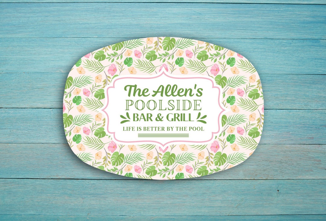 Personalized Poolside Bar and Grill Serving Tray, Custom Platter Family ...