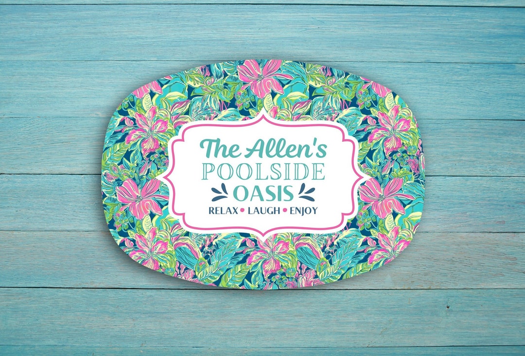 Personalized Poolside Bar and Grill Serving Tray, Custom Platter Family ...