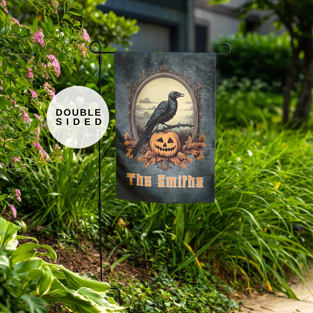 Halloween Garden Flag, Gothic Fall Yard Flag, Personalized Raven ...