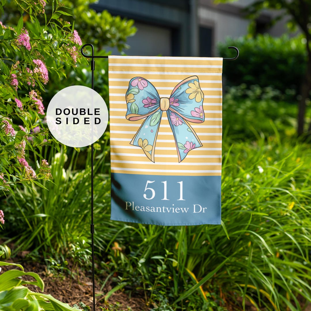 Spring Garden Flag, Address Sign, Coquette Bow, Outdoor Yard Art ...