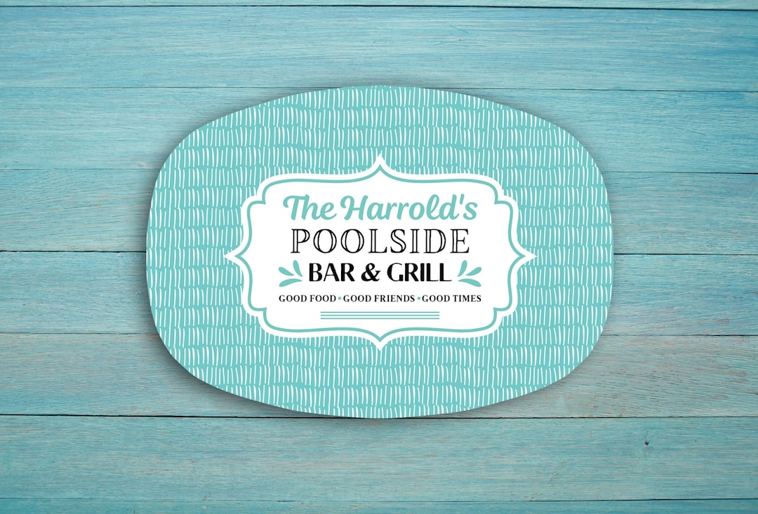 Personalized Poolside Bar and Grill Serving Tray, Custom Platter Family ...