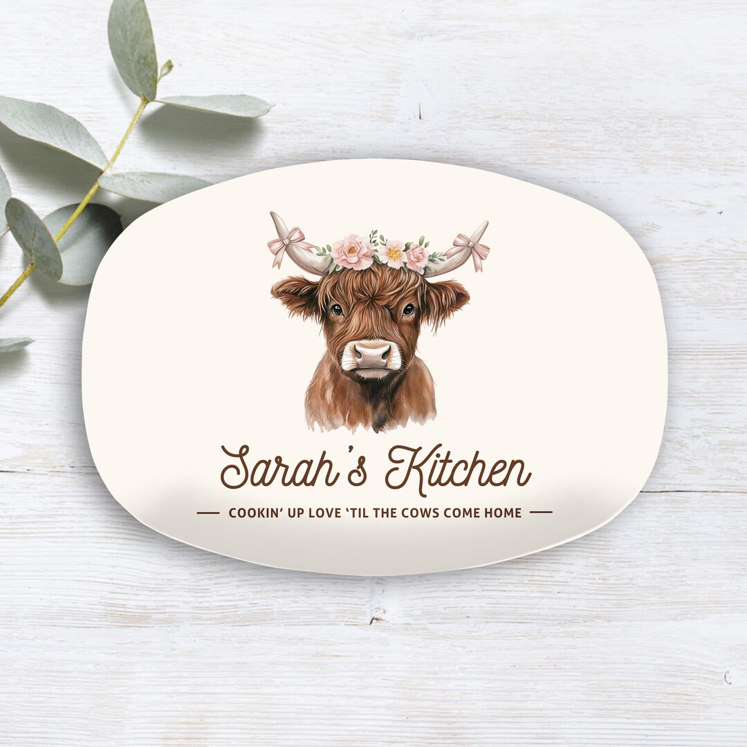 Personalized Highland Cow Platter, Custom Name Serving Tray, Cow Lover ...
