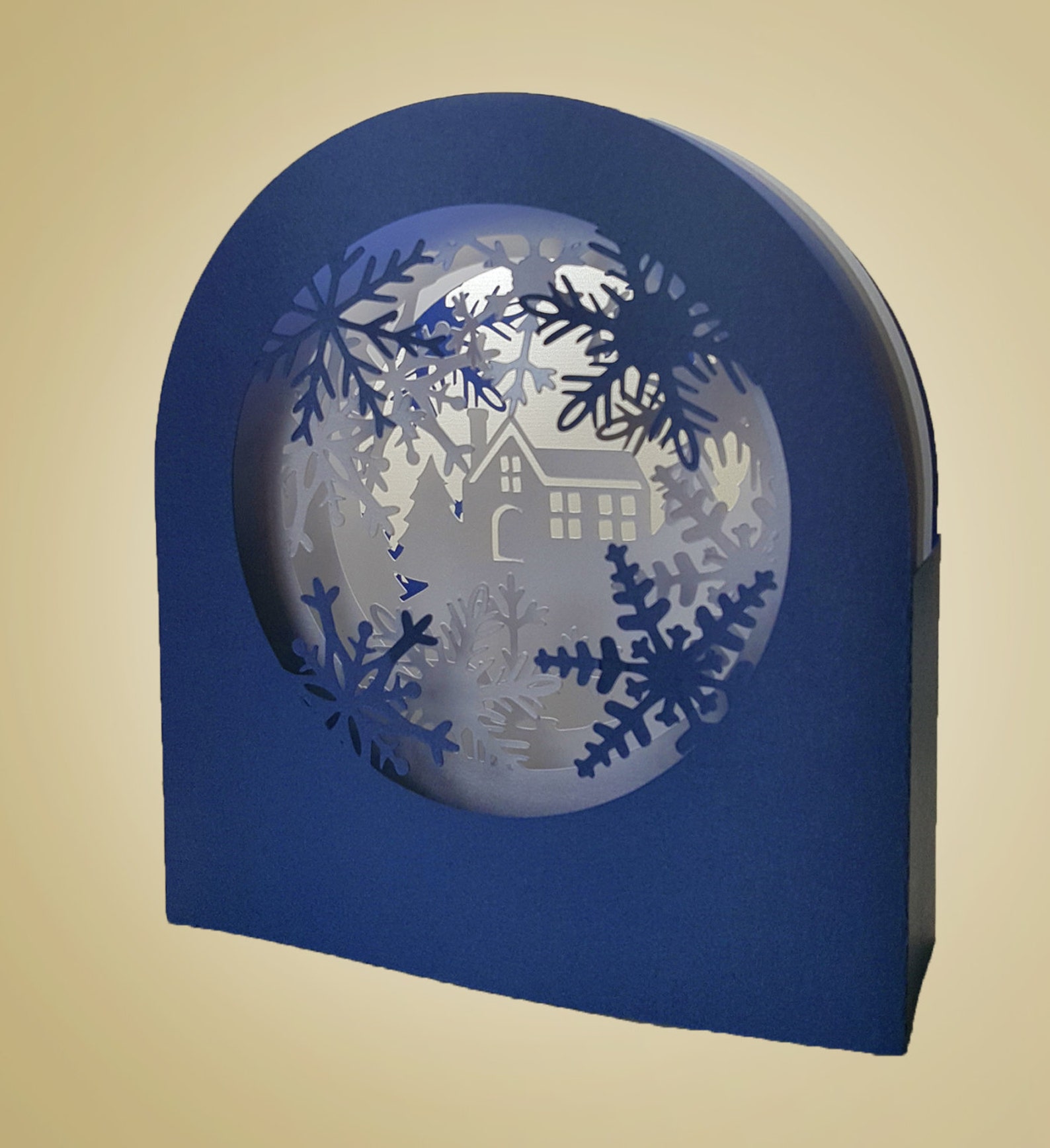 Snowflakes and Cottage Shadow Box Card Template | Etsy