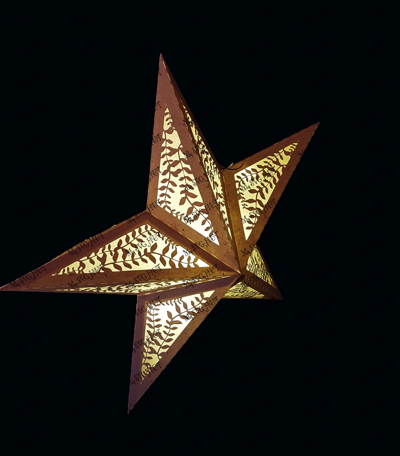 3D Folding Star Lantern With Leaf Design Template - Etsy