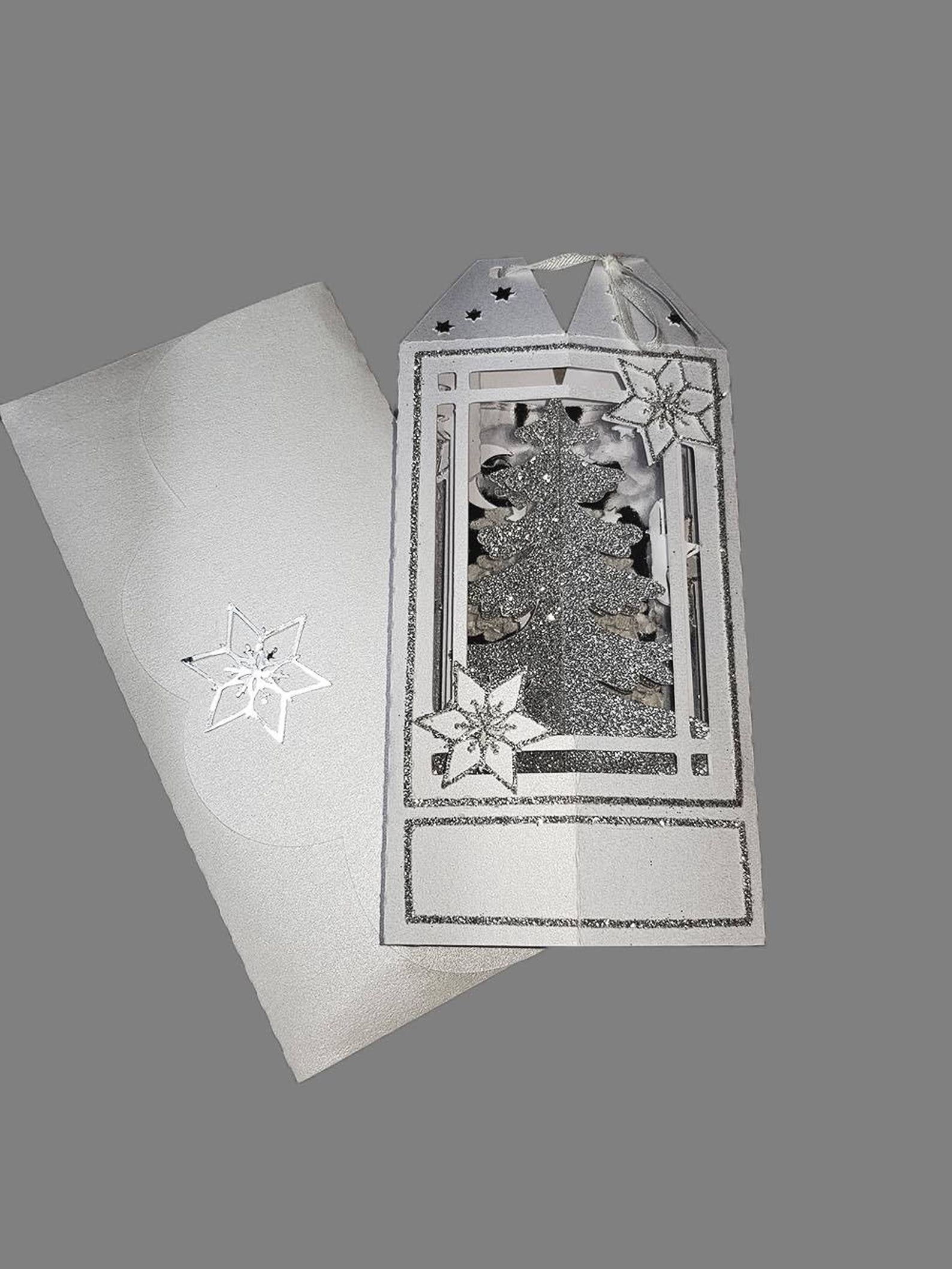 Christmas Tree Hanging box card with envelope Template | Etsy