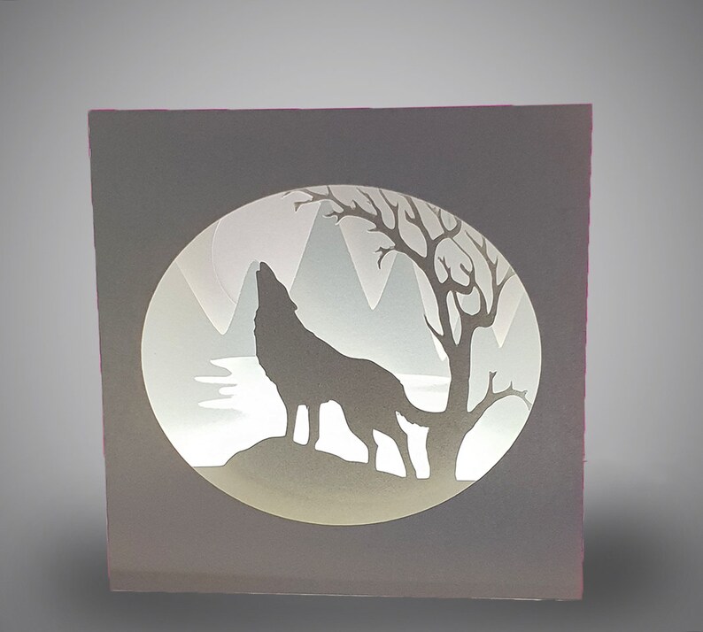 Howling Wolf Themed Box Card Template - Etsy UK