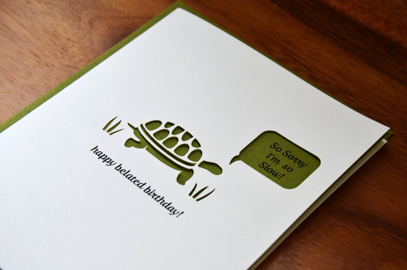 Belated Birthday Sorry Im so Slow Turtle Cut Out Card - Etsy