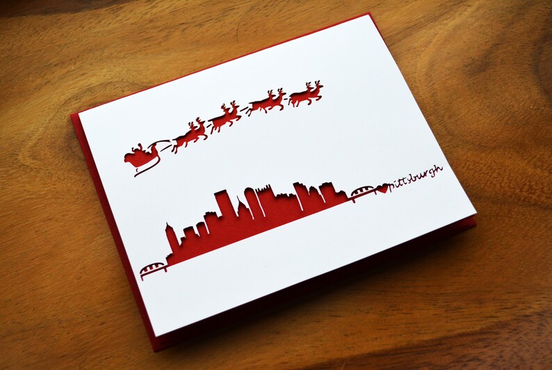 Boxed Set Pittsburgh Skyline Santa Cards - Etsy