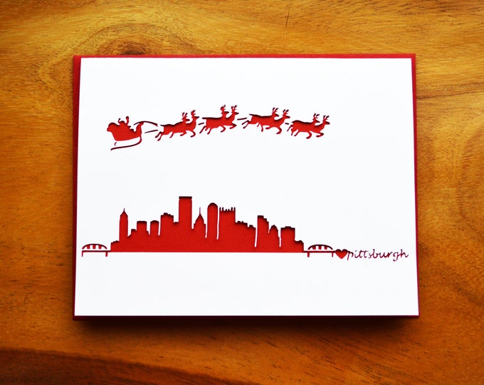 Boxed Set Pittsburgh Skyline Santa Cards - Etsy