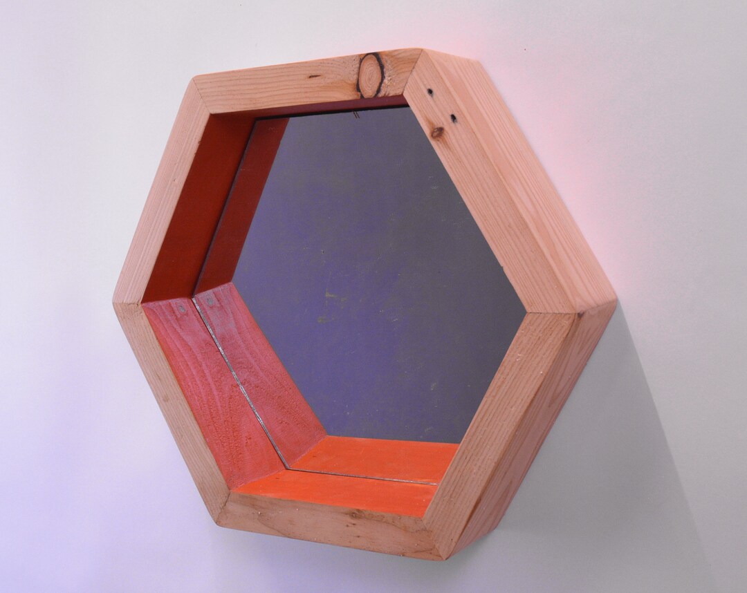 Hexagon MIRROR Reclaimed Scaffold Board Solid Wood Geometric Wall Art ...