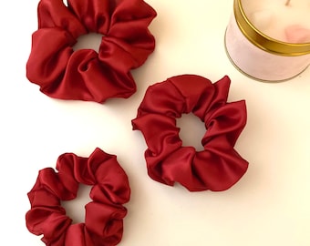 Burgundy Red Satin Hair Scrunchie - Etsy