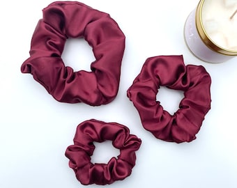 Burgundy Red Satin Hair Scrunchie - Etsy
