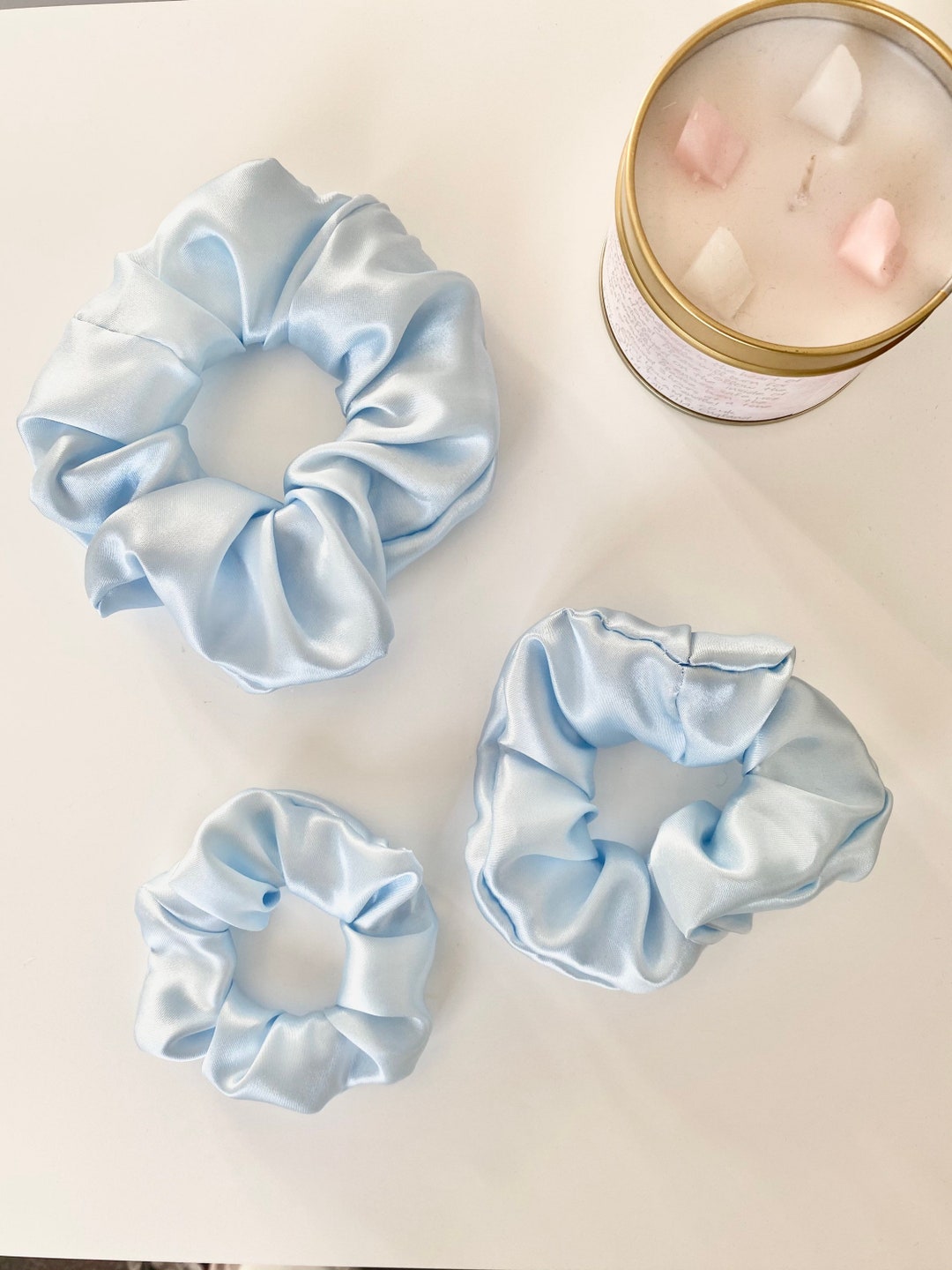 Blue Satin Hair Scrunchie, Silk Hair Scrunchie, Blue Scrunchie, Blue ...