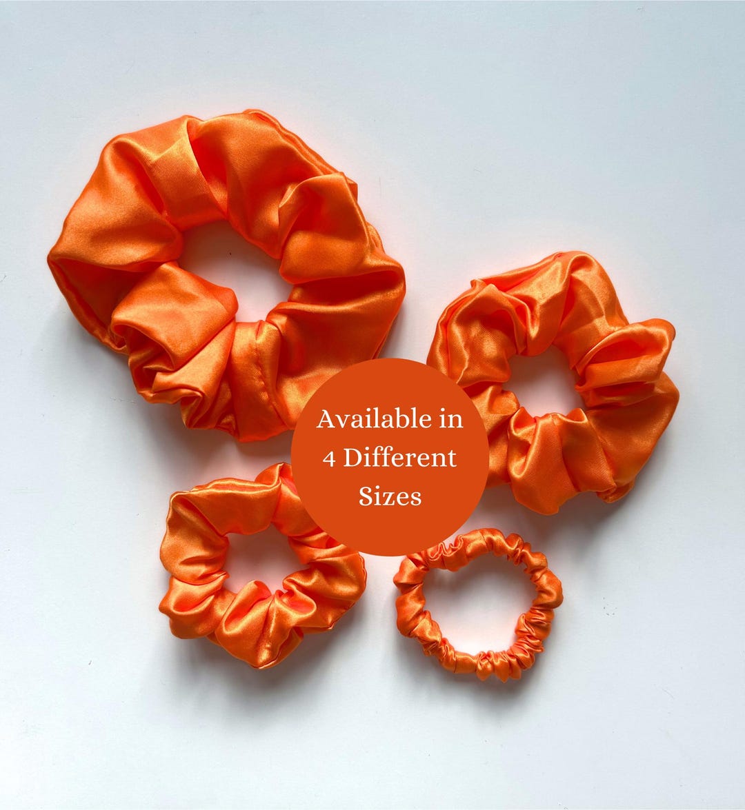 Bright Orange Satin Silk Hair Scrunchie: Skinny, Small, Medium ...