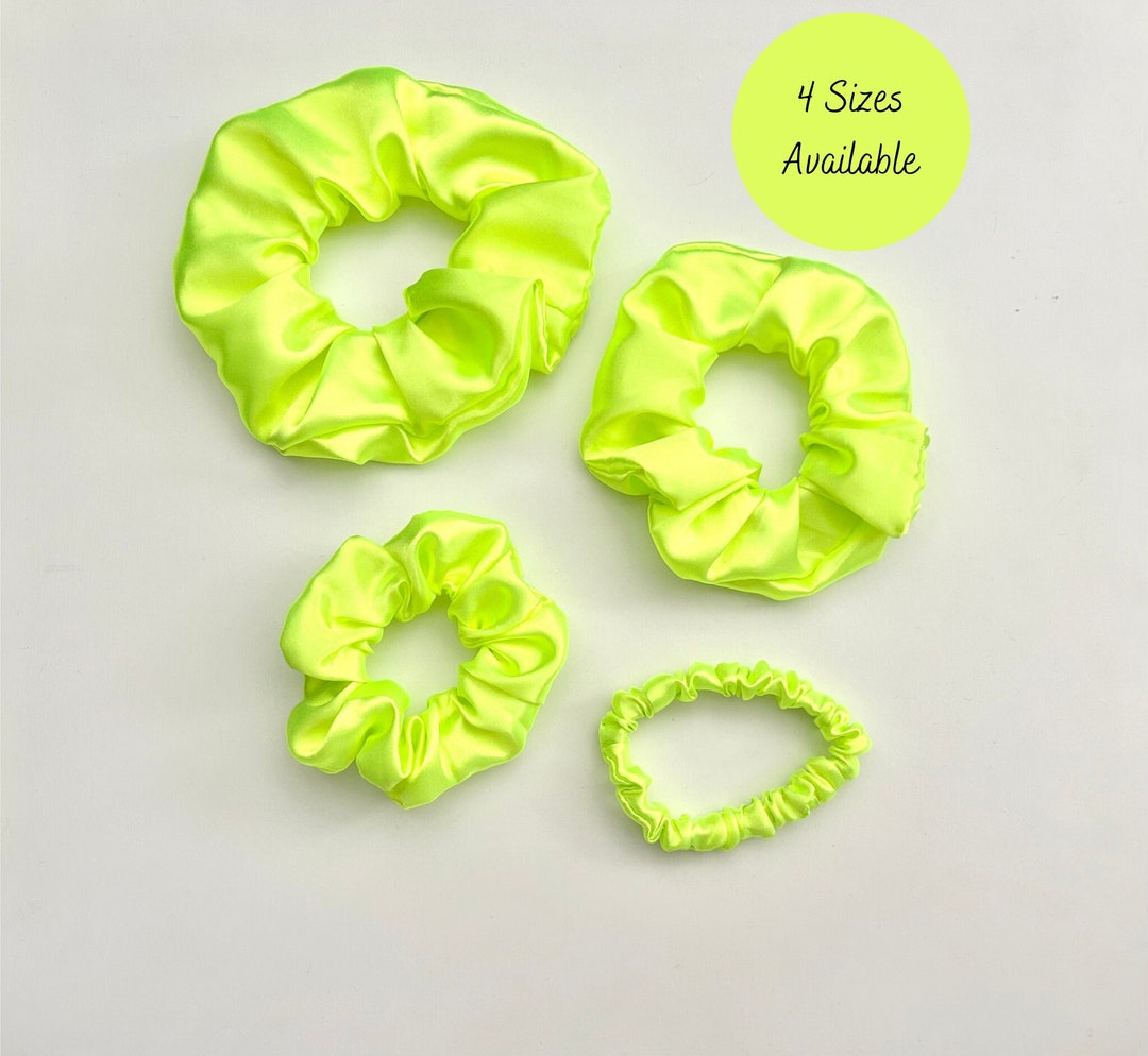 Neon Yellow Satin Hair Scrunchie, Silk Hair Scrunchie, Neon Scrunchie ...