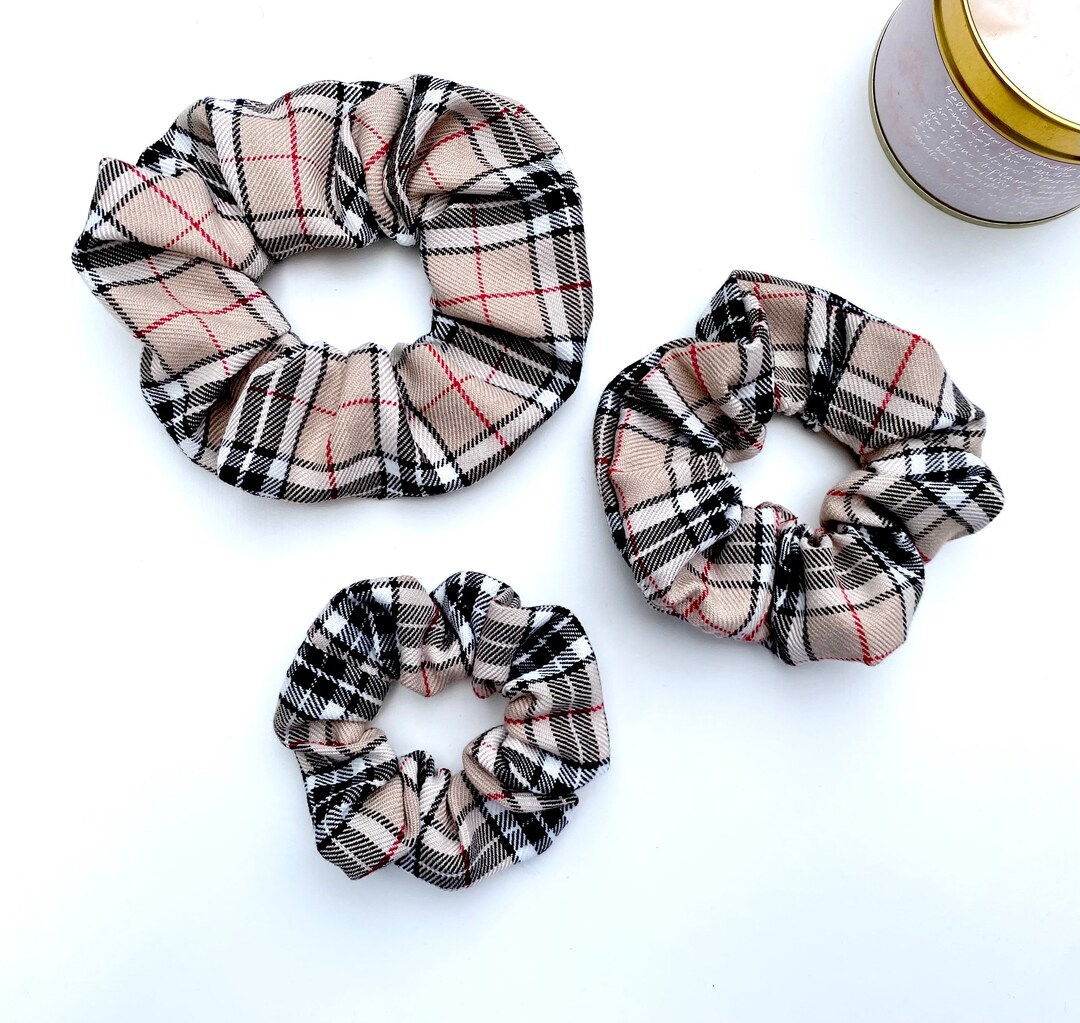 Caramel Tartan Hair Scrunchie, Tartan Scrunchie, Tartan Headband, Large ...