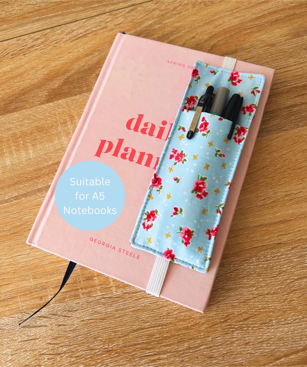 Blue Floral A5 Notebook Pen Holder: Elasticated Journal Accessory - Etsy