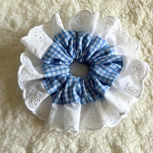 White Cotton Oversized Ruffle Scrunchie With White Broderie Lace Trim ...