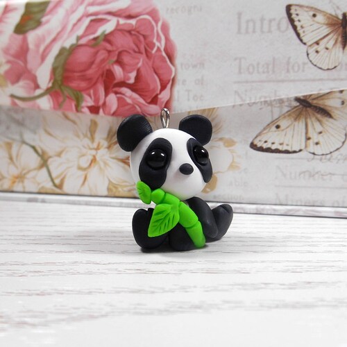 Panda Charm W/ Bow Polymer Clay Kawaii | Etsy