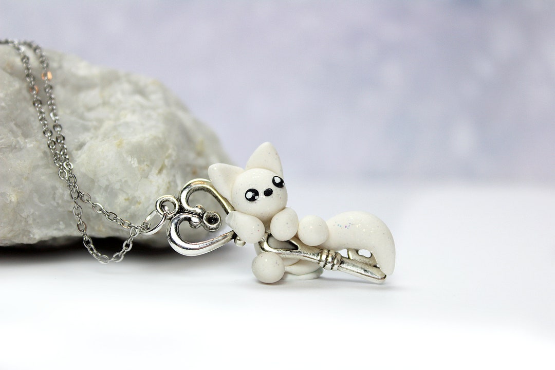Necklace With Artic White Fox Key Keeper Fox Charm Fox Figure Jewelry ...