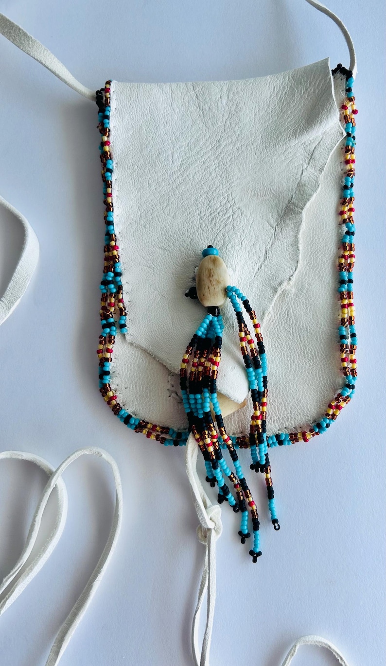 Medicine Spirit Bag White Leather Native American Indigenous Style ...