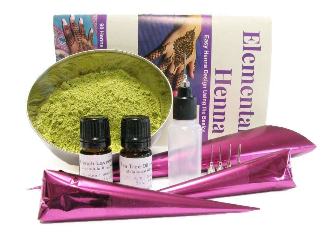 Essential Plus Henna Starter Kit: Henna Powder & Paste, Oil, Applicator ...