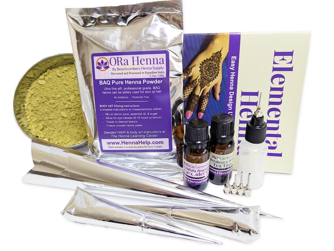 Essential Plus Henna Starter Kit: Henna Powder & Paste, Oil, Applicator ...