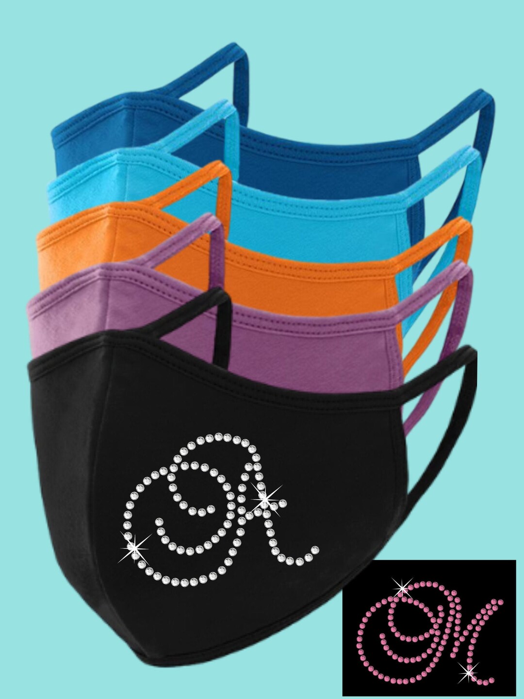 Monogram 2.15in Rhinestone Mask - Etsy