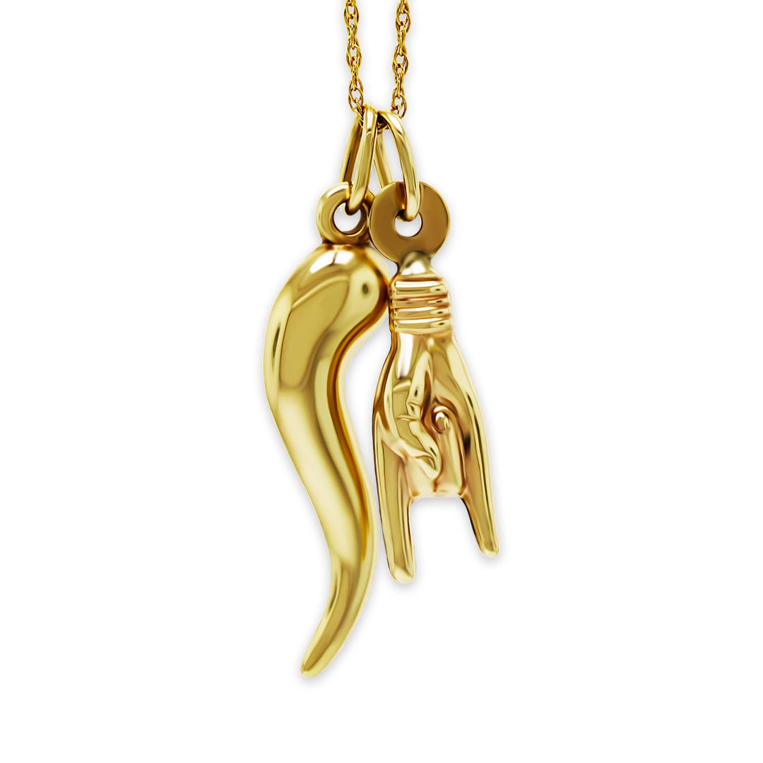 Gold Italian Horn With Hand Sign Pendant - 10 Karat Gold - Optional ...