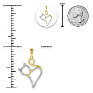 Gold Cat Pendant - 0.03 Carat (CTW) White Diamond Cat Charm - 10 Karat ...