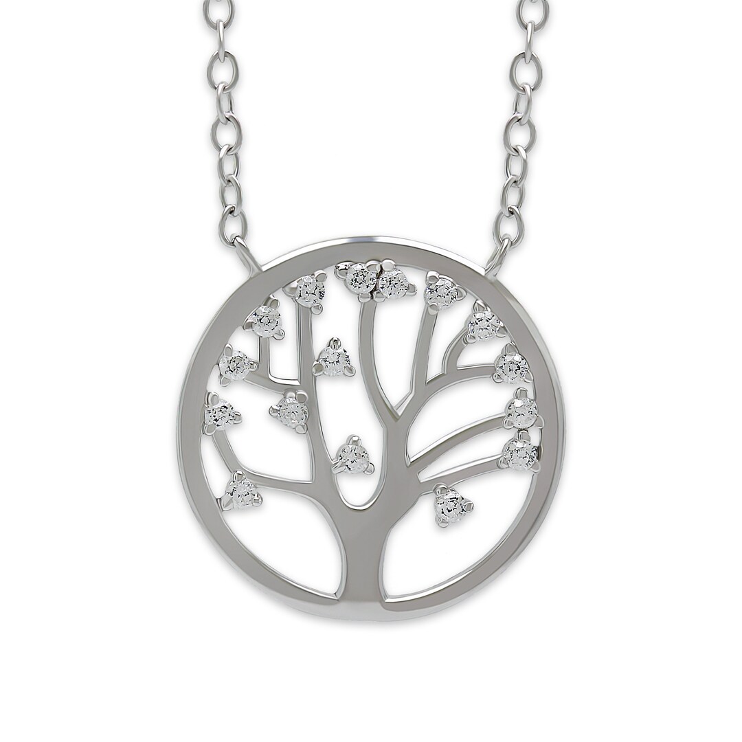 Silver Tree of Life Necklace With Cubic Zirconia Stones - 925 Sterling ...