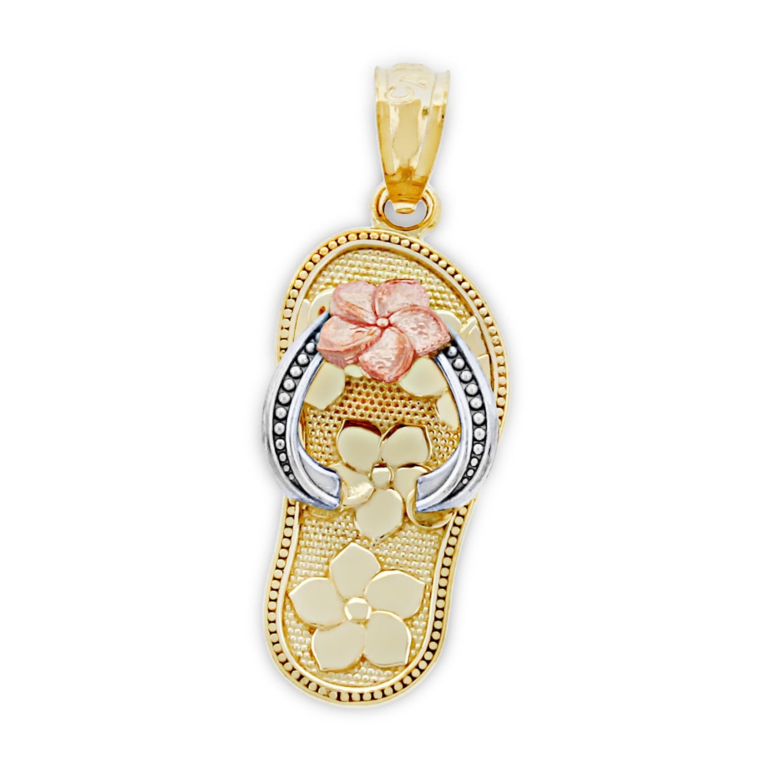 Gold Floral Sandal Charm - 10 Karat Solid Tri-color Gold - Optional ...