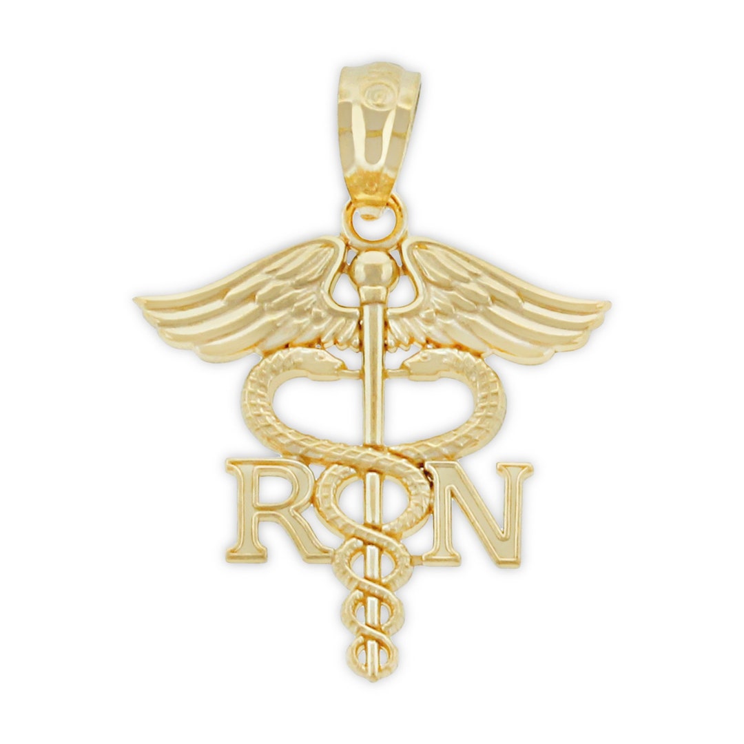 Gold Registered Nurse RN Charm - 10 Karat Solid Yellow Gold- Optional ...