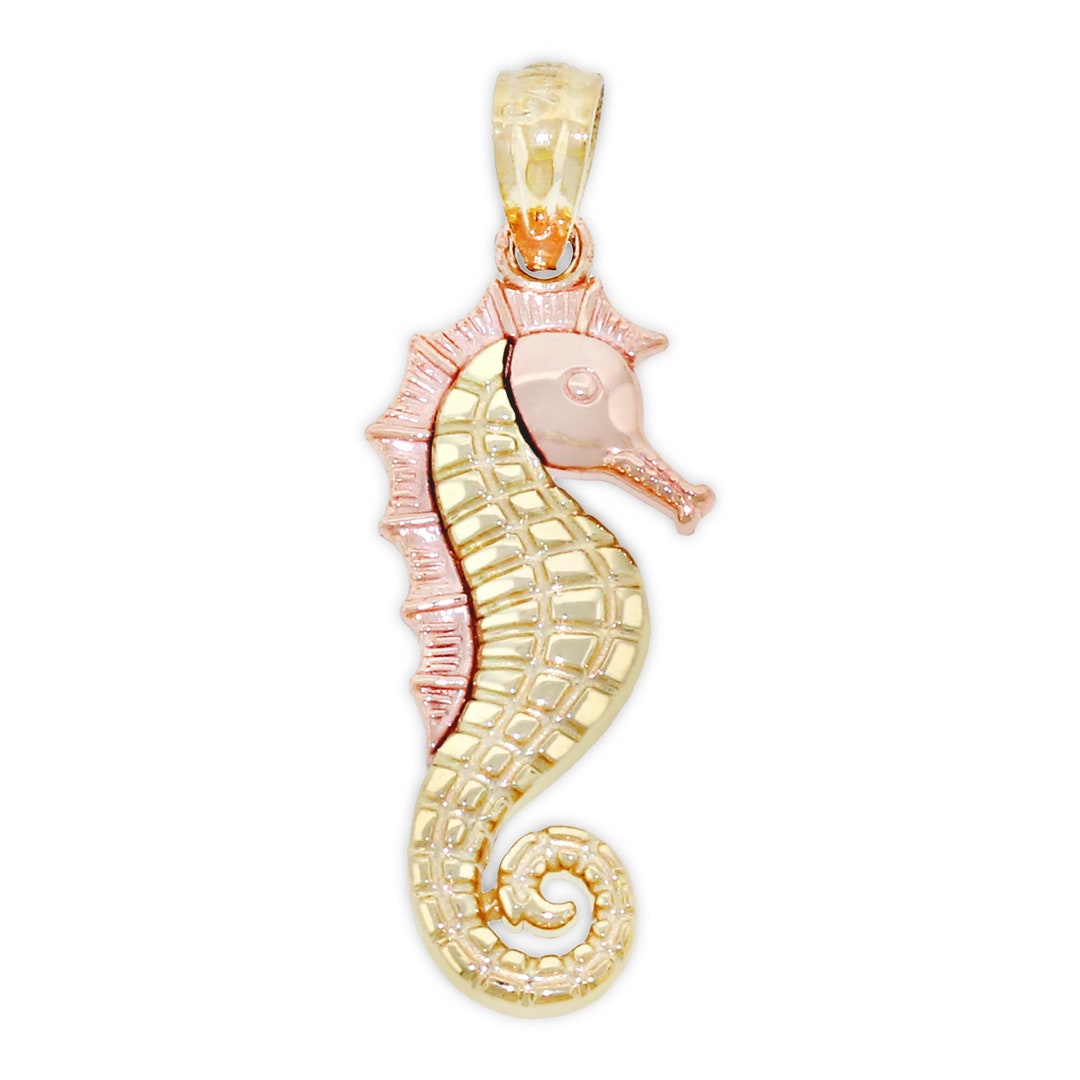 Gold Two Tone Seahorse Charm - 14 Karat Solid Gold - Seahorse Pendant ...