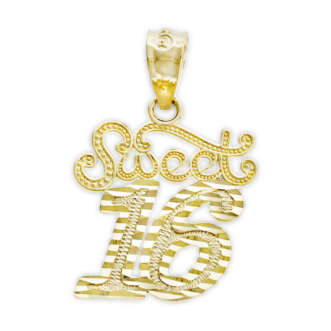 Gold "sweet 16" Charm - 10 Karat Solid Gold - Birthday, for Her ...