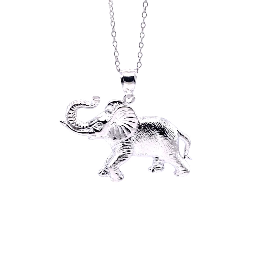 Large Silver Elephant Pendant Necklace - 925 Sterling Silver - Animal ...
