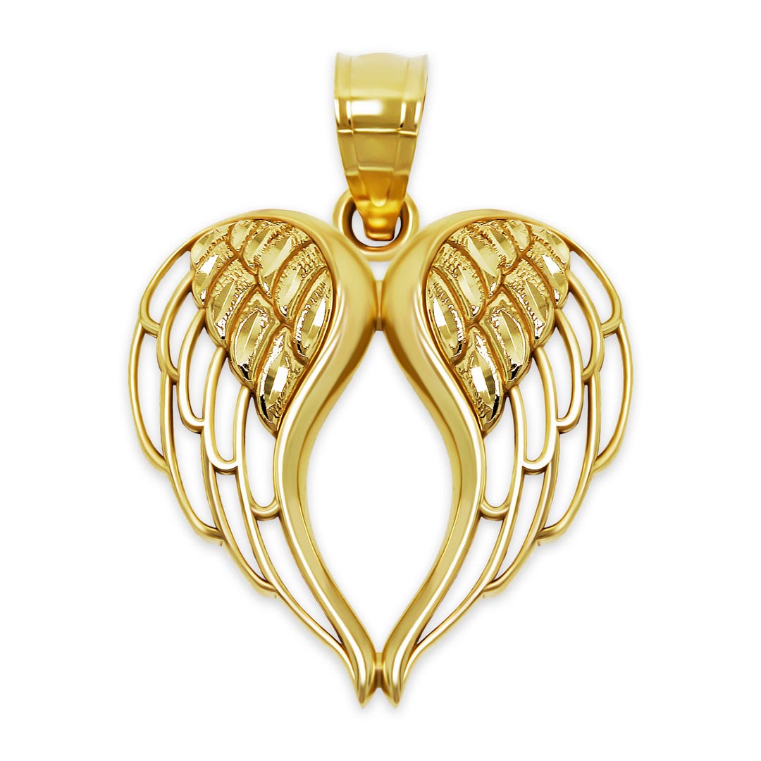 Gold Angel Wing Pendant Necklace - 10 Karat Solid Gold With Optional ...