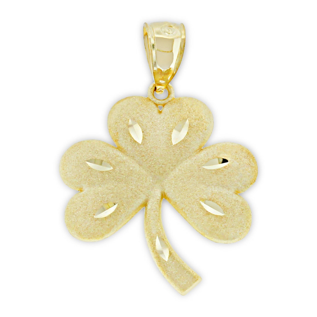Gold Shamrock Charm 14 Karat Solid Gold Shamrock Necklace Optional Gold ...