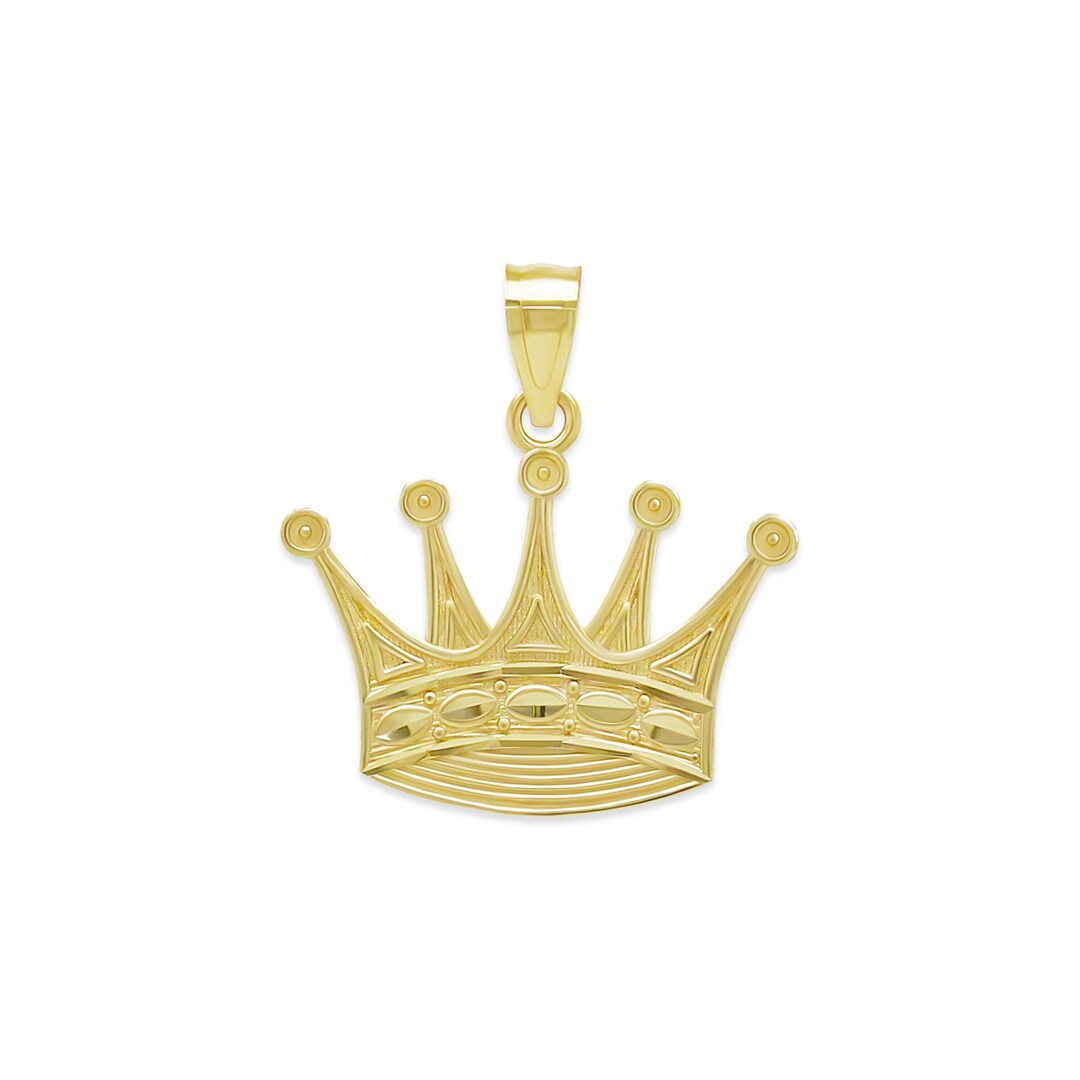 Gold Crown Charm - Crown Pendant - 10 Karat Solid Yellow Gold With ...