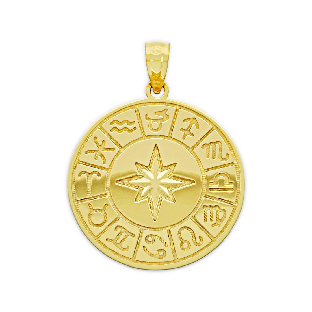 Gold Zodiac Compass Charm - Zodiac Pendant - 14 Karat Solid Gold With ...
