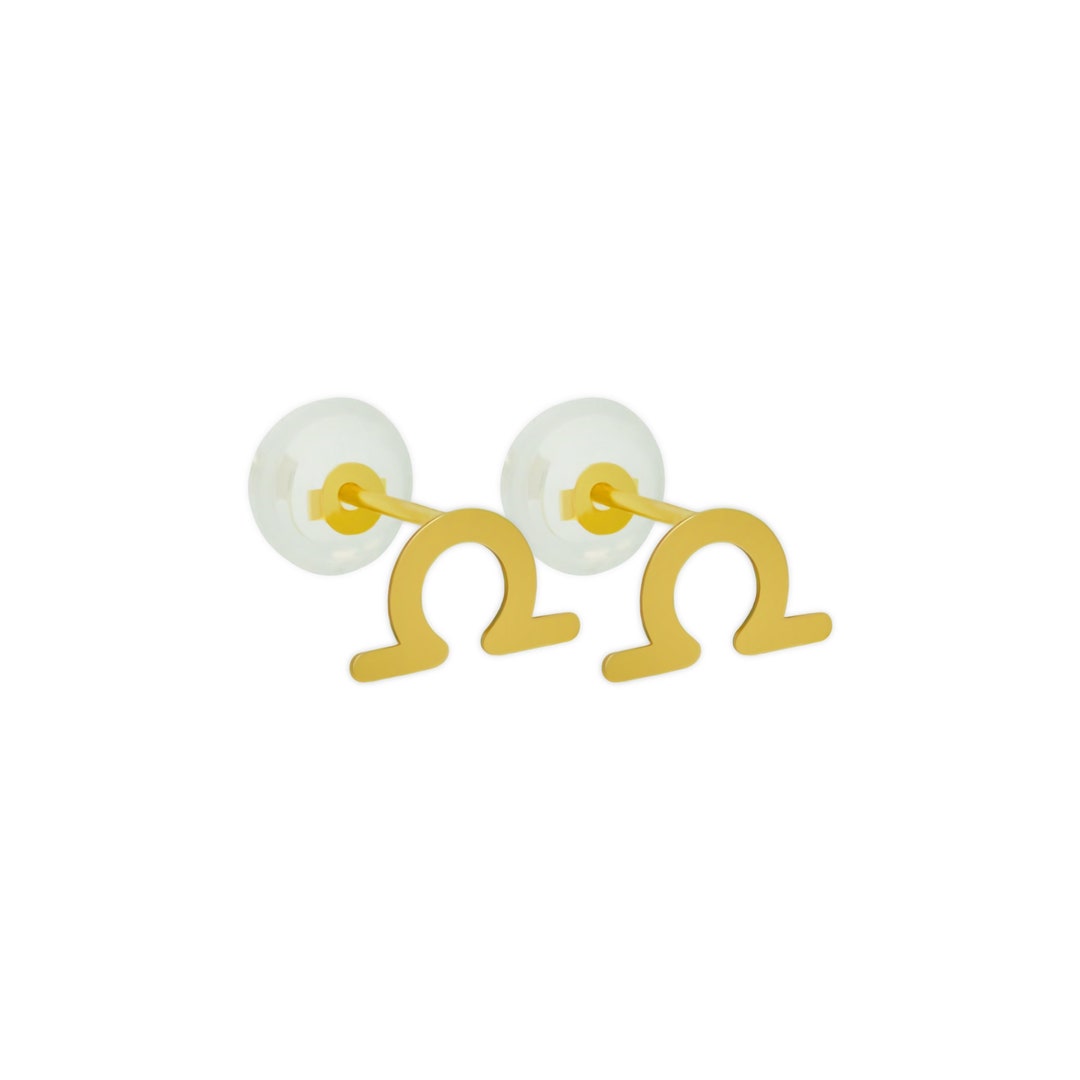 Libra Zodiac Sign Stud Earring - 14K Solid Gold - Libra Pendant ...