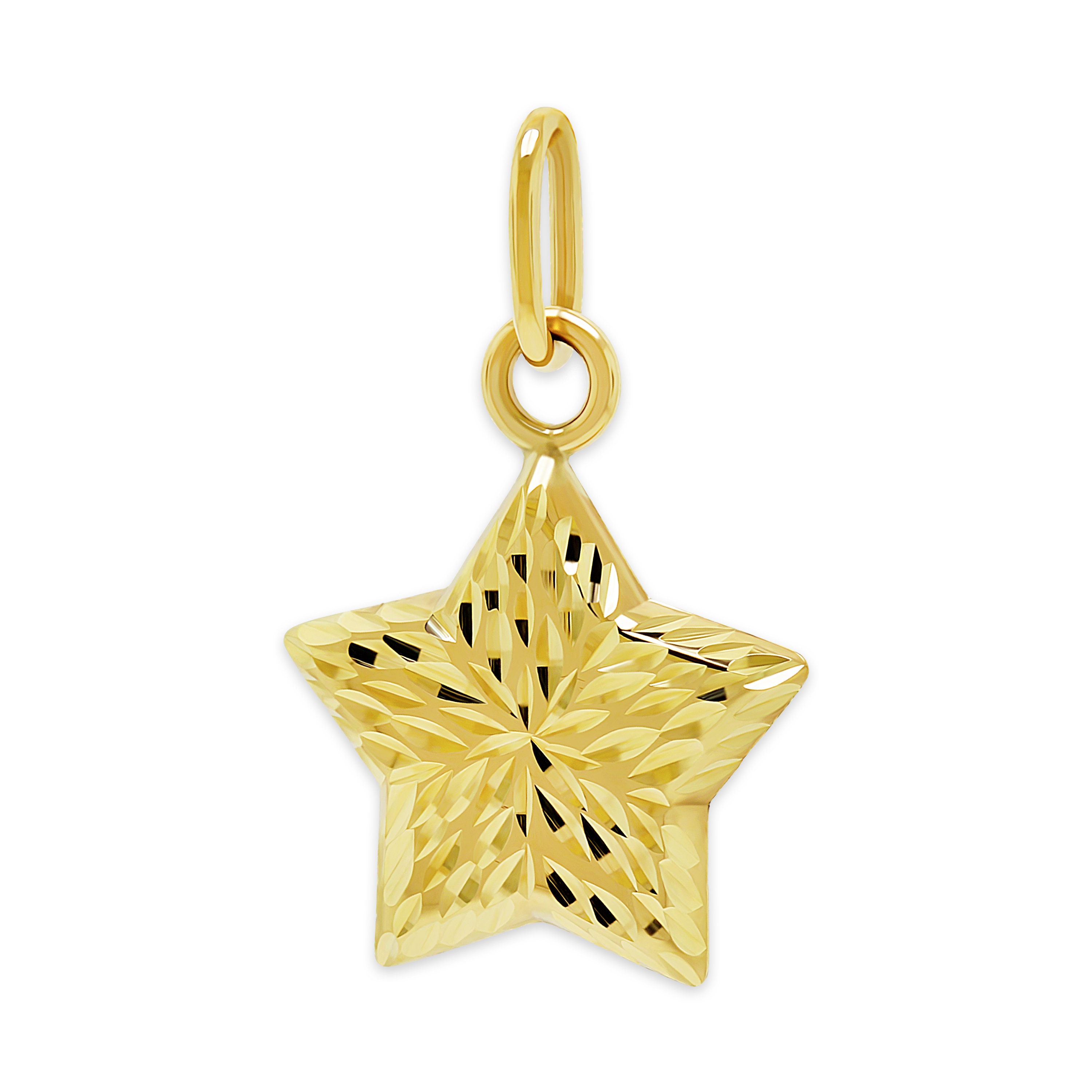Gold Puffed Star Pendant Necklace - 10 Karat Gold - 3D Star Charm ...