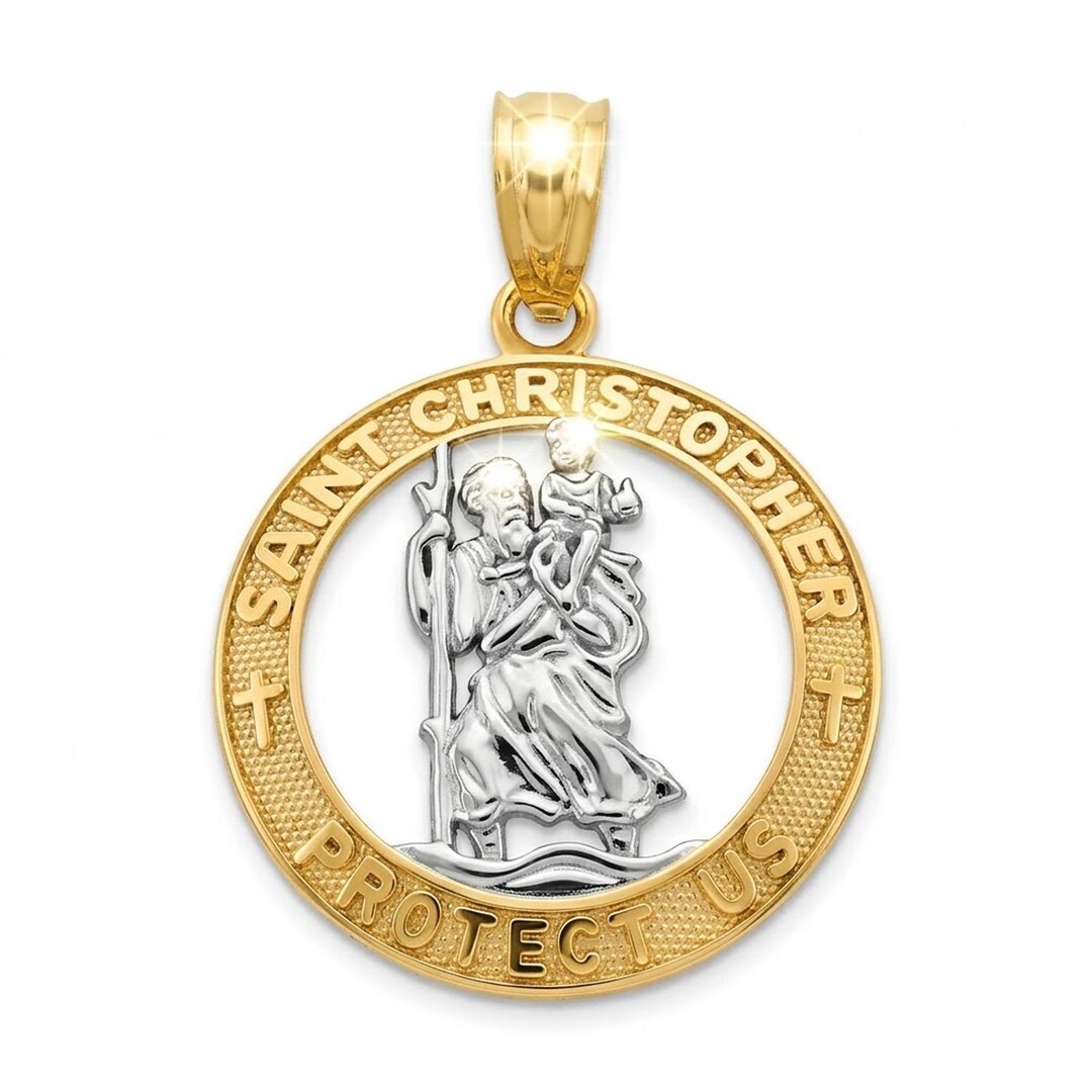 Gold Saint Christopher Medal Pendant- 10 Karat Solid Gold - Religious ...