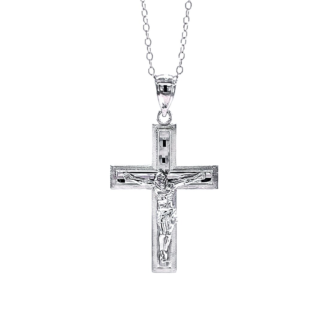 Silver Jesus Cross Pendant Necklace - Solid Sterling Silver Cross ...