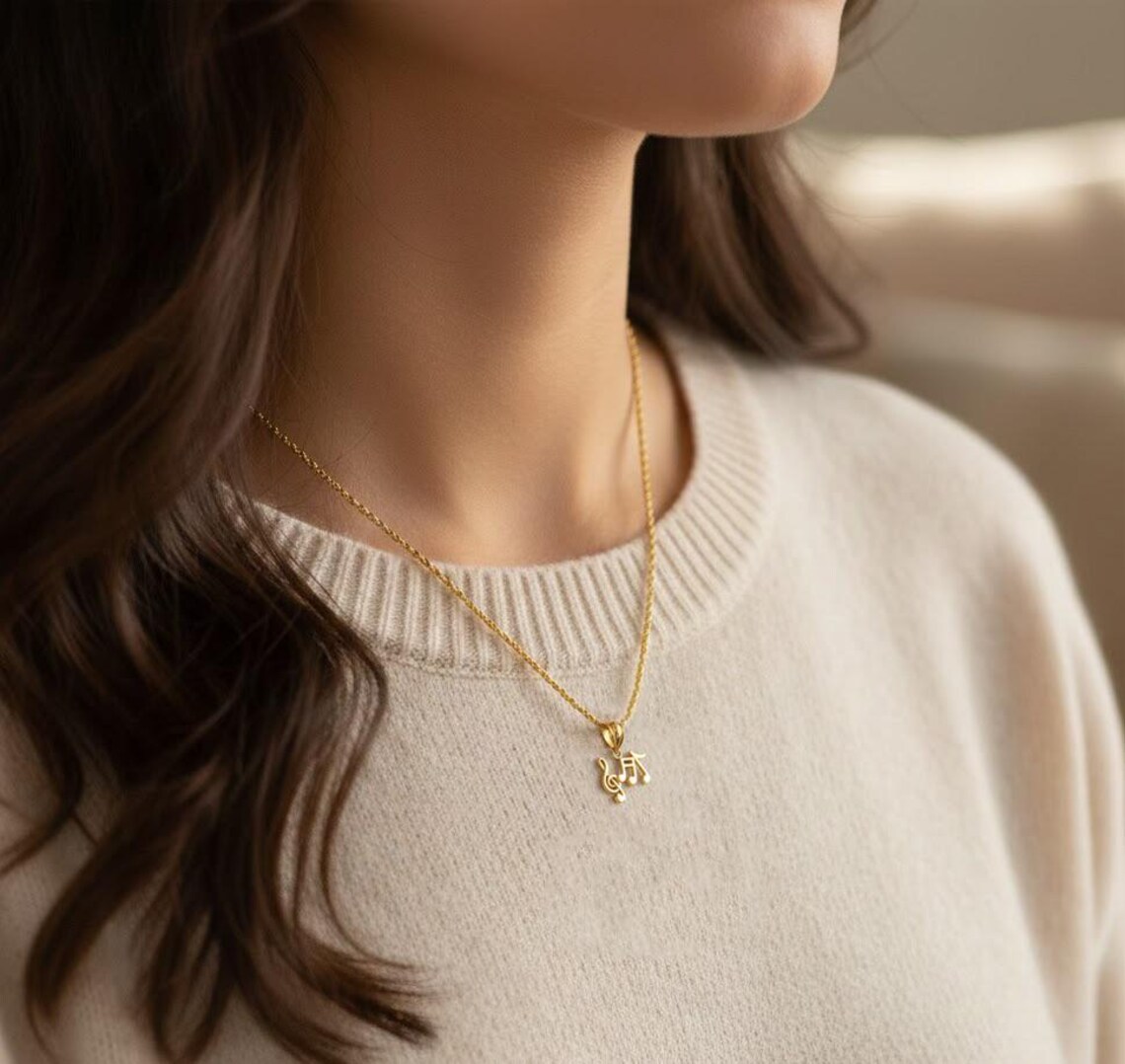 Gold Music Notes Charm Pendant - 10 Karat Solid Gold With Optional Gold ...